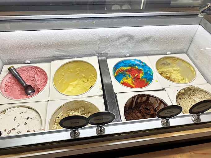 The ice cream selection offers cool respite from pastry indulgence, with flavors ranging from classic vanilla to that psychedelic rainbow swirl calling your name.