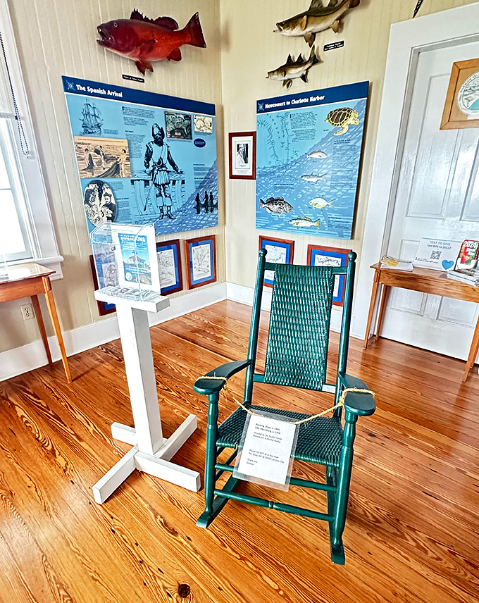 Inside, educational displays and mounted fish specimens tell the story of local maritime history, bringing the past vividly to life.