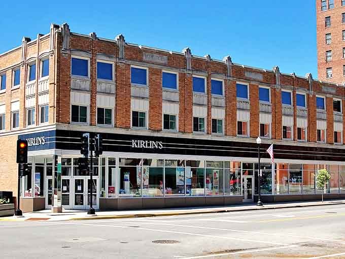 Kirlin's Hallmark occupies a meticulously preserved historic storefront, proving shopping in a century-old building beats any modern mall experience.