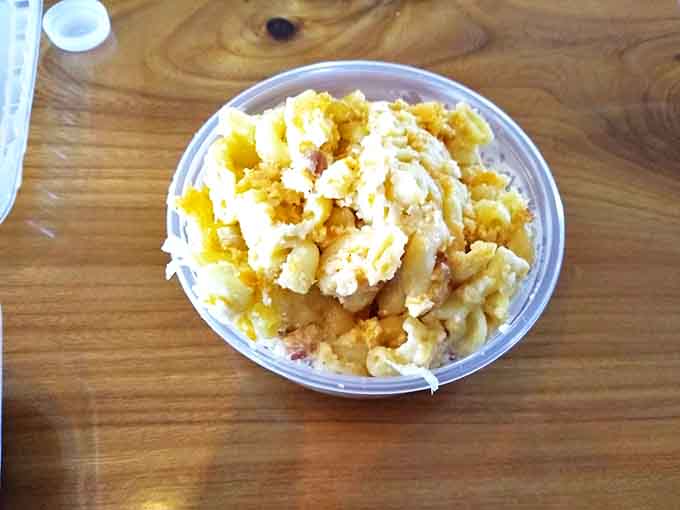 Mac and cheese that makes you question all other mac and cheese you've ever eaten. Creamy, cheesy perfection in humble plastic.