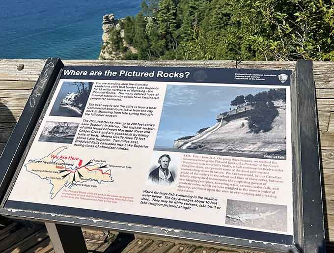 The informative trail sign reveals the geological story behind these magnificent formations &ndash; nature's architecture millions of years in the making.