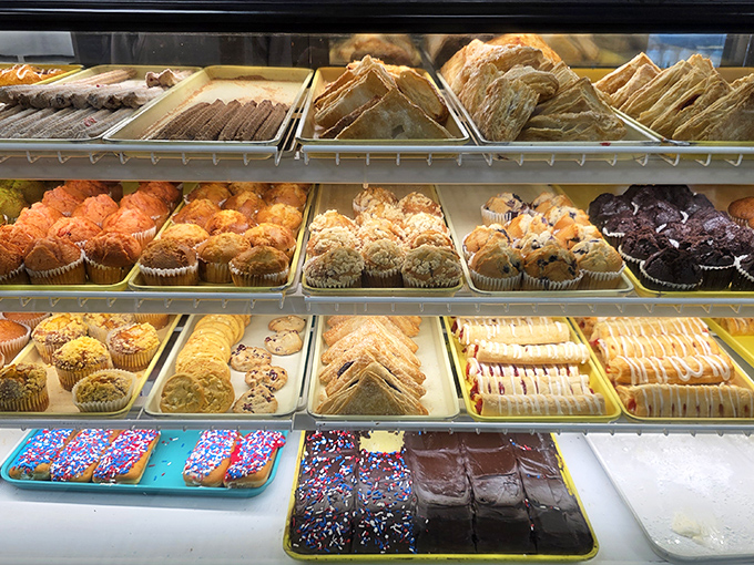 Pastry Display: A treasure chest of carbohydrate dreams, where each tray holds the potential to make your day infinitely better.