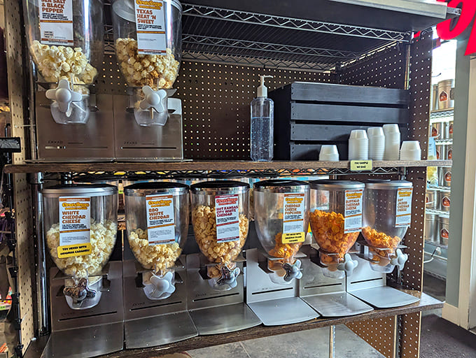These gravity-fed dispensers make selecting popcorn feel futuristic, like you're on the Starship Enterprise but the mission is snacking and everyone wins.
