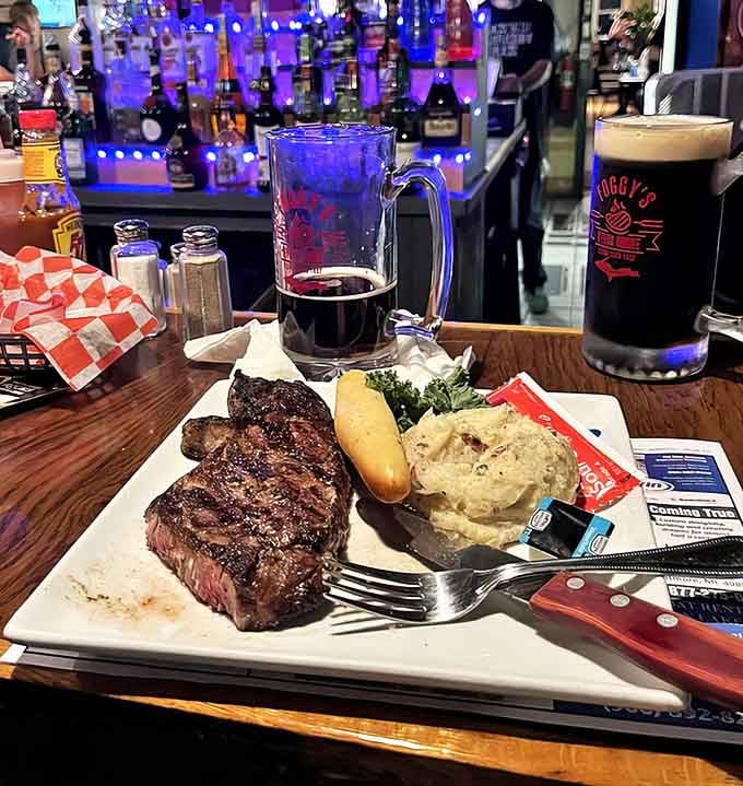 A perfectly charred ribeye with all the fixings &ndash; this isn't just dinner, it's a celebration of bovine excellence.