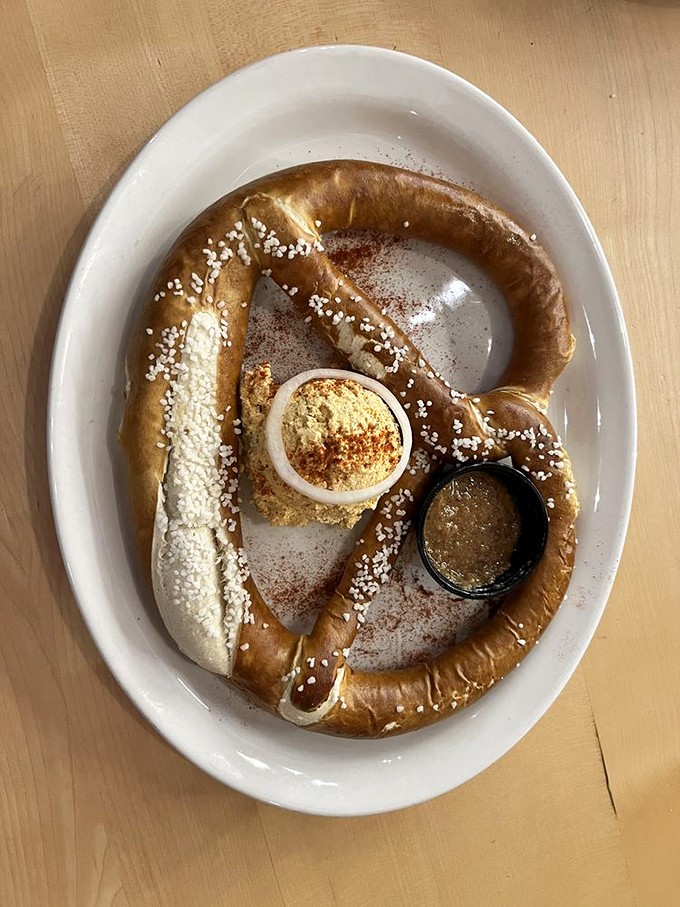 That pretzel! Warm, chewy perfection sprinkled with salt crystals and served with mustard &ndash; carb heaven that puts mall pretzels to absolute shame.
