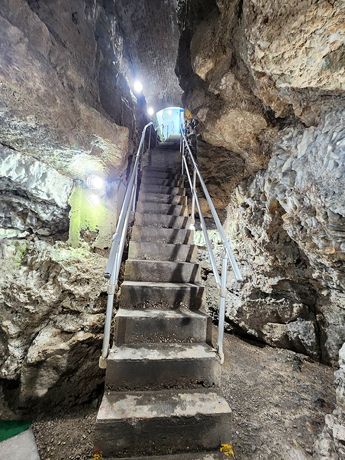 Descending into another world &ndash; each step down this cave staircase takes you further from ordinary life and closer to mineral magic.