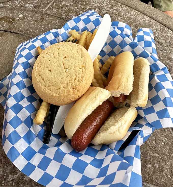 The kids menu delivers the classics, hot dog and all, with a cookie that's almost as big as the smile it creates.