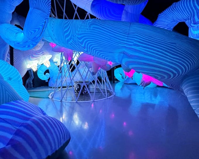 Dive into an ocean of blue sensations in this tactile wonderland &ndash; where fabric waves create an otherworldly seascape.