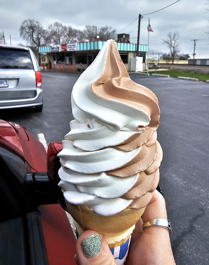 The chocolate-vanilla twist cone &ndash; nature's perfect compromise and the Switzerland of desserts, bringing peace between chocolate lovers and vanilla enthusiasts everywhere.