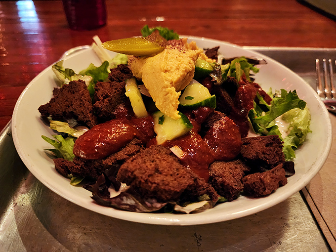 A salad that's actually worth ordering &ndash; fresh greens supporting a kingdom of flavorful toppings and house-made dressing.