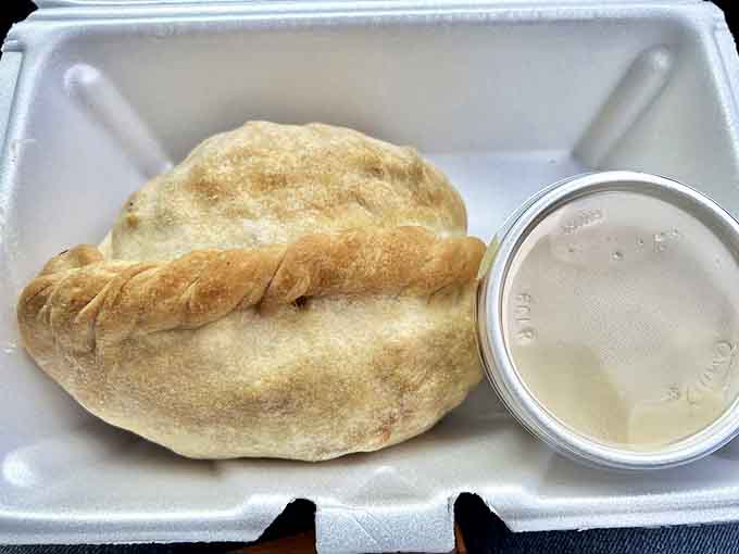 A vegetable pasty with gravy on the side &ndash; the perfect marriage of flaky pastry and savory filling, with that crucial dipping sauce for extra indulgence.