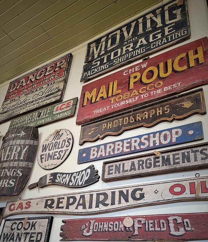 When barbershops needed signs this elaborate and mail pouch tobacco got this much advertising real estate, you know America took its commerce seriously, and thankfully someone saved the evidence.