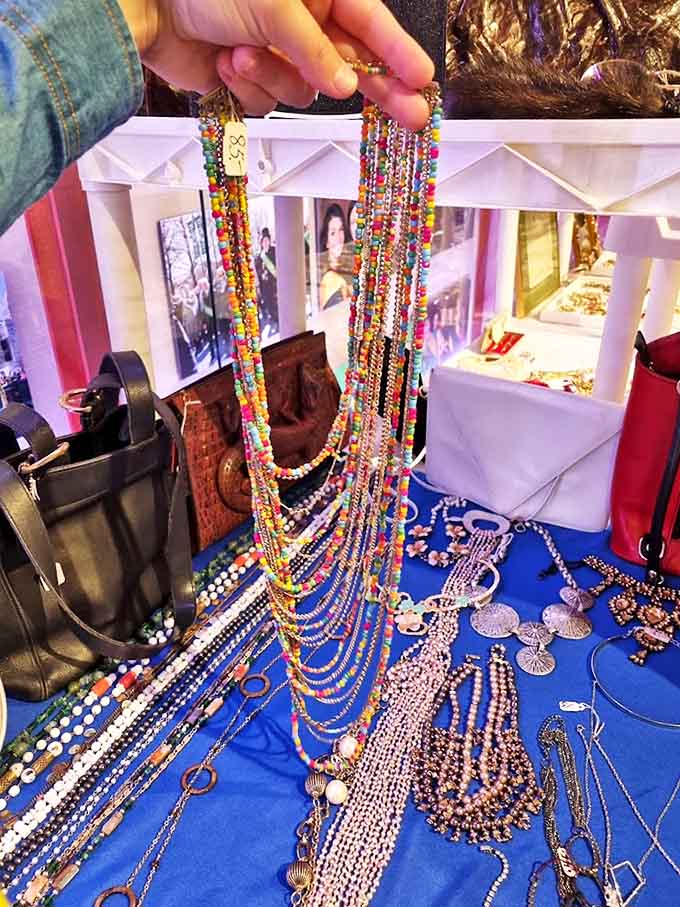 Colorful beaded necklaces and handcrafted jewelry pieces offer wearable art with history—accessories that whisper stories rather than shout fashion.