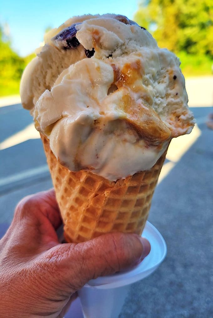 Butter pecan perfection captured mid-melt – that magical moment when ice cream reaches its ideal temperature and the flavors fully bloom on your tongue.