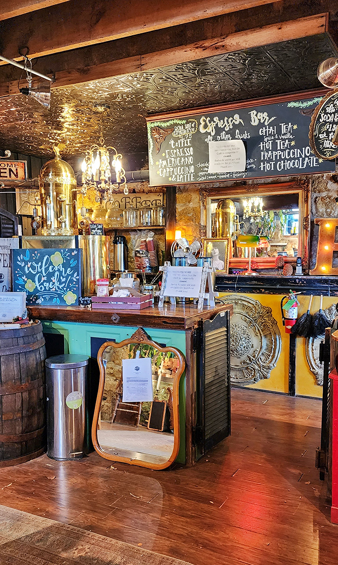 The espresso bar's ornate ceiling tiles and vintage-inspired menu board make even a coffee break feel like stepping into a sepia-toned photograph.