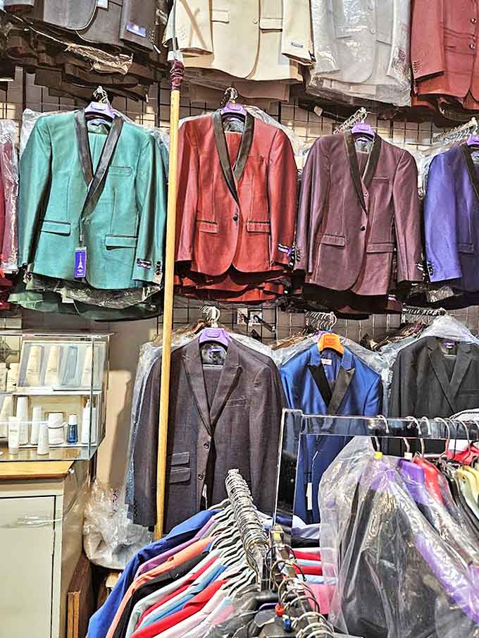 A kaleidoscope of men's blazers brings unexpected color to formal wear, proving business doesn't always have to be boring.