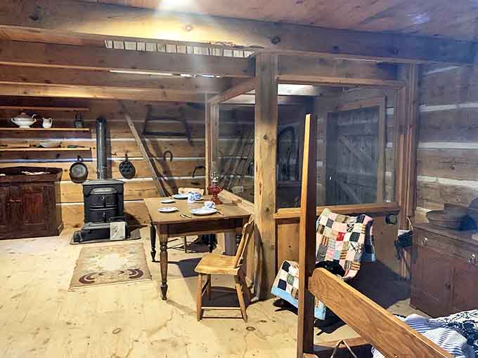 Step inside and travel back in time &ndash; the cabin's interior with its wood stove and simple furnishings speaks of a simpler, harder era.