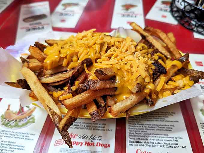 Crispy on the outside, fluffy inside, these cheese fries don't just accompany your meal &ndash; they steal the spotlight with gooey, golden glory.