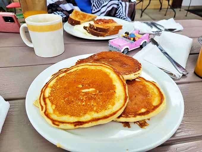 Fluffy pancake perfection that puts your homemade attempts to shame. These cloud-like creations have converted many a waffle loyalist.