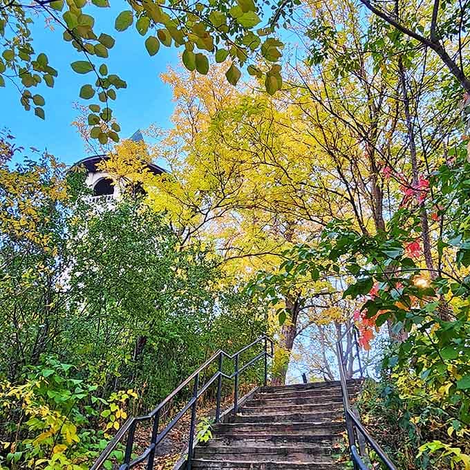 These stairs lead to wonder! Each step toward the Witch's Hat Tower builds anticipation for the magical view ahead.