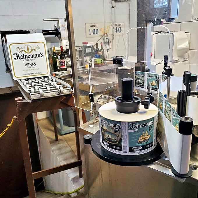 Where the magic happens! Each bottle gets dressed for success before meeting its destiny in someone's vacation memories.