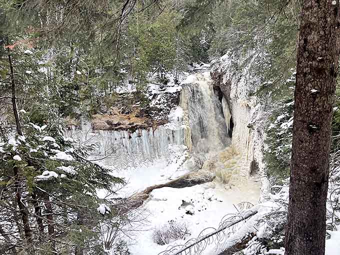 Winter transforms the falls into a frozen cathedral, with ice formations that would make Elsa from Frozen seriously jealous of Michigan's style.