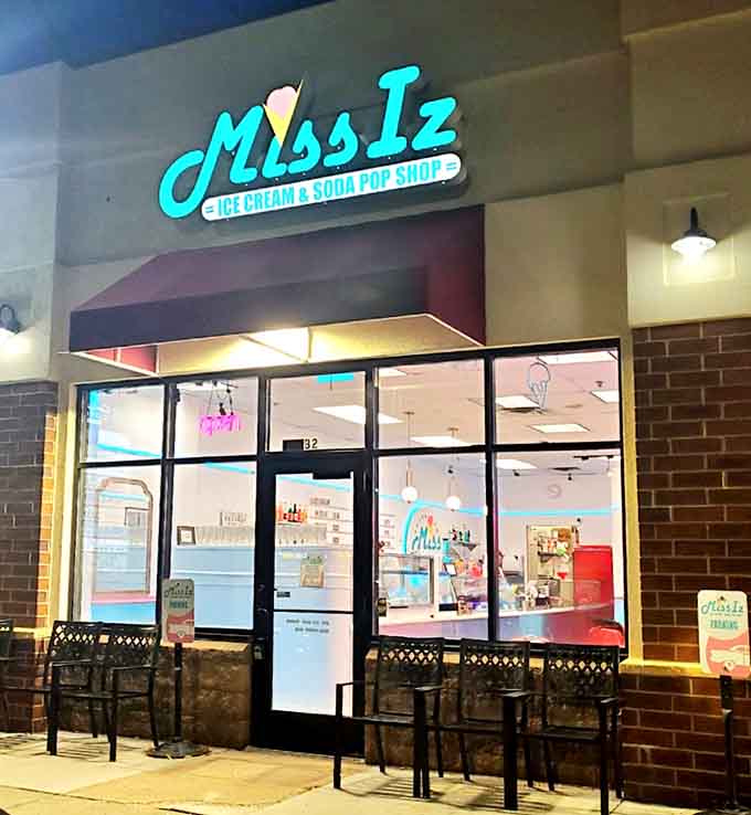 Miss Iz Ice Cream & Soda Pop Shop's retro sign practically begs you to come inside for a sweet trip down memory lane.