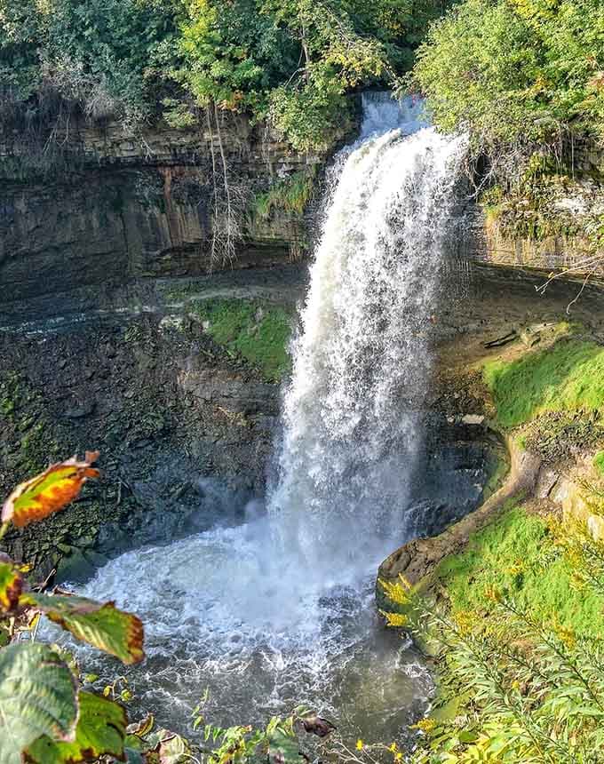 The viewing platform at Minnehaha Falls gives you a front-row seat to one of Minneapolis's most beloved natural attractions and gathering spots.