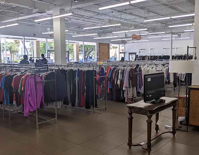 Bright, organized racks make finding your perfect thrift store treasure easier than ever before.