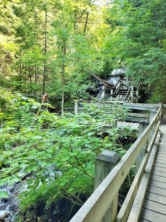 This accessible boardwalk brings you face-to-face with one of Michigan's most photogenic waterfalls.