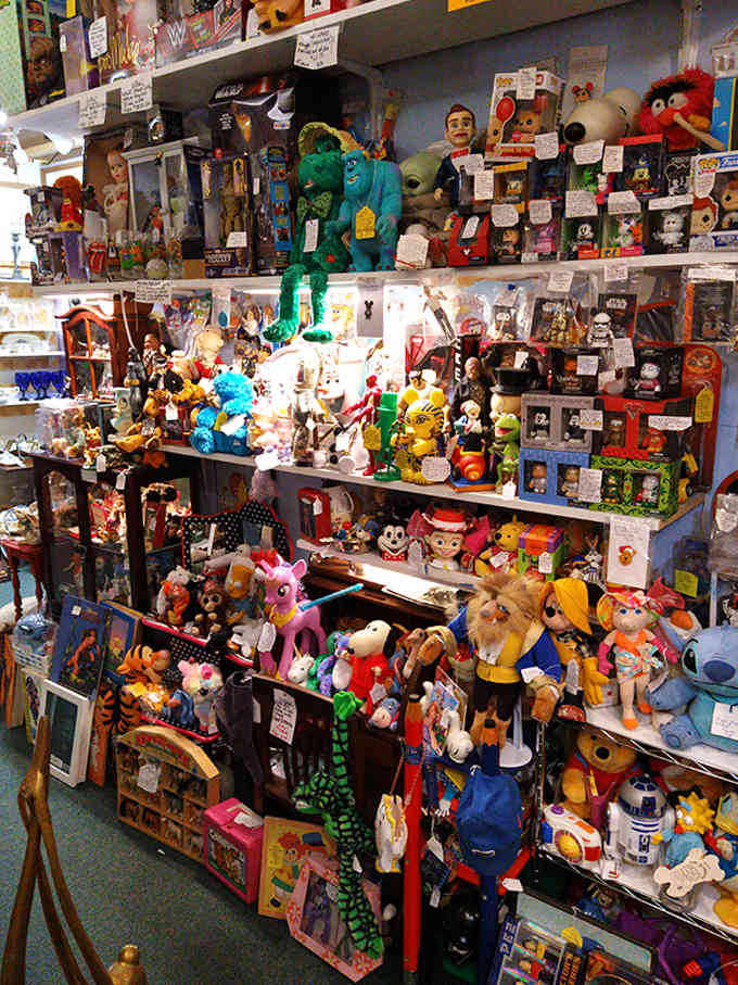 The toy section is pure nostalgia overload, where cartoon characters from your childhood share shelf space with collectibles that make grown adults squeal with delight.