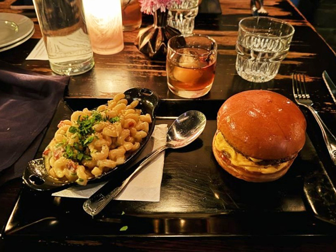 Bad Burger with mac and cheese Partners in delicious crime &ndash; the signature Bad Burger finds its soulmate in creamy, bacon-studded mac and cheese.