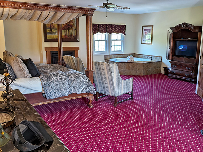 Bedroom: Royal treatment comes standard in rooms where the four-poster beds aren't just places to sleep but thrones for your dreams.