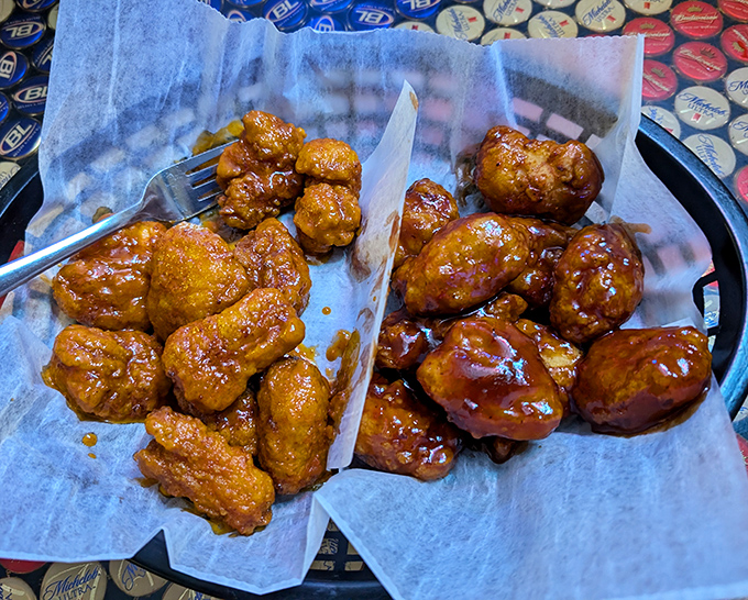 Two varieties of boneless wings &ndash; for those who prefer their chicken without navigational challenges.