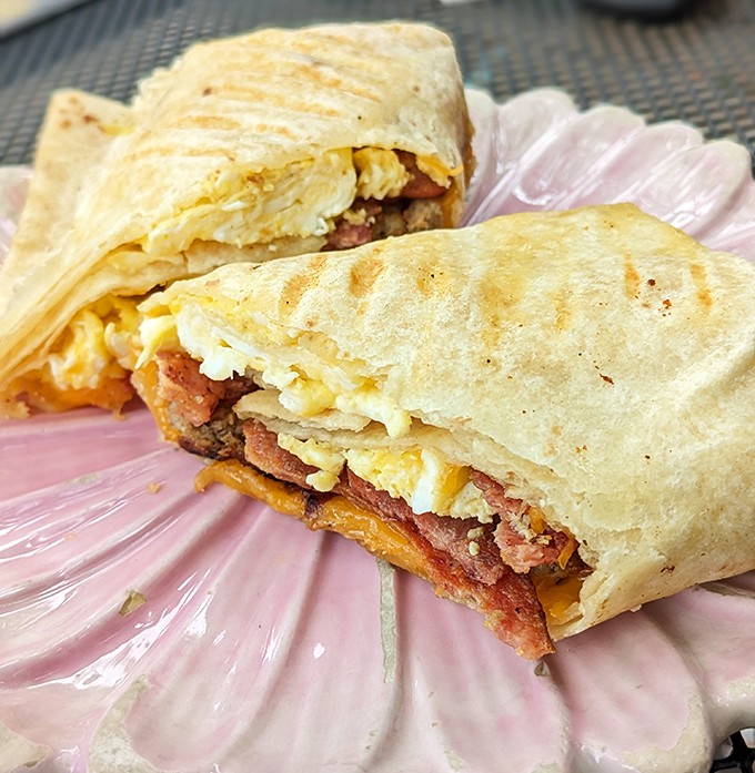 The breakfast burrito wraps morning favorites in a portable package, perfect for fueling creative endeavors or simply satisfying enormous appetites.
