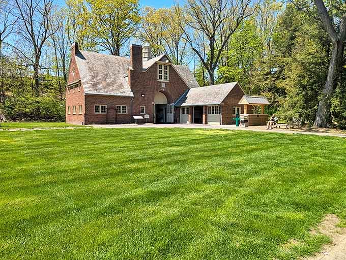 The estate's brick barn combines rustic charm with architectural elegance, proving even utilitarian buildings deserved beauty in a bygone era.