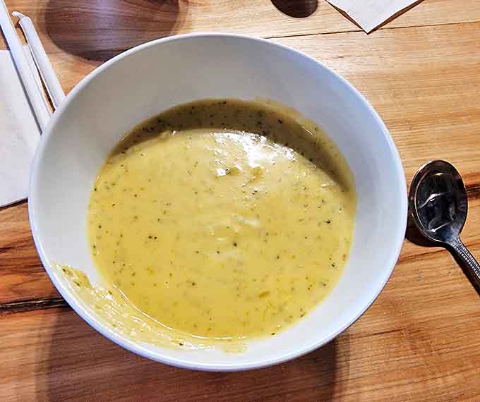 This broccoli cheese soup isn't just a side &ndash; it's a hug in a bowl, thick enough to coat your spoon but not so dense you could stand a spoon in it.