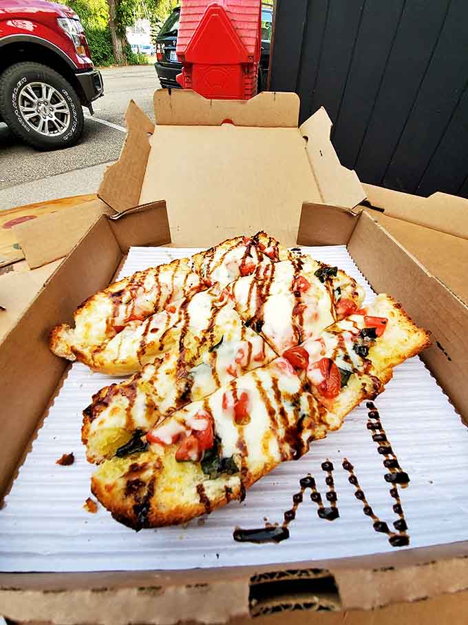 Golden-brown breadsticks with the perfect chew factor arrive with dipping cups of marinara &ndash; the ideal opening act before the pizza main event.