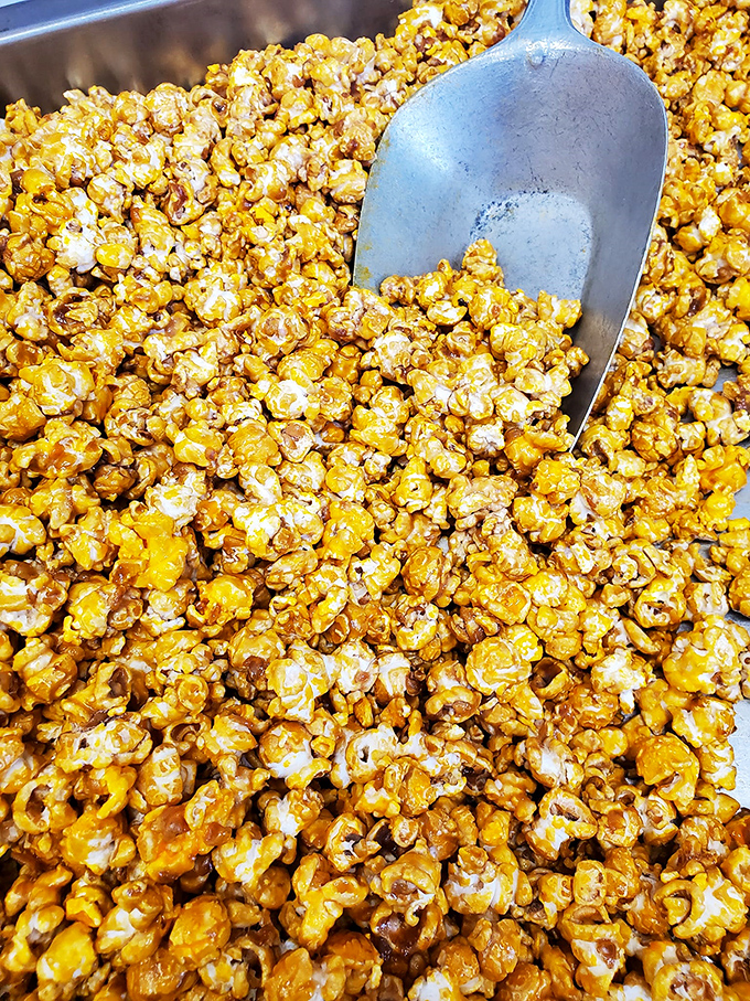 Golden caramel corn glistening in the afternoon light &ndash; the perfect balance of sweet crunch that's been perfected over decades.