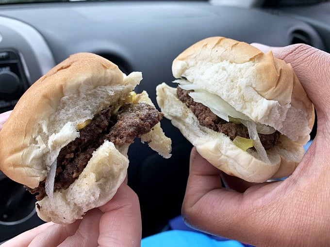 Car dining at its finest &ndash; these palm-sized burgers are designed for immediate consumption, preferably while still steaming hot.