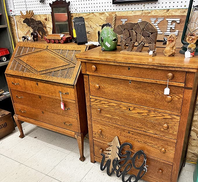 These oak dressers have held the treasures of multiple generations. Imagine the love letters and photographs tucked away in those drawers!