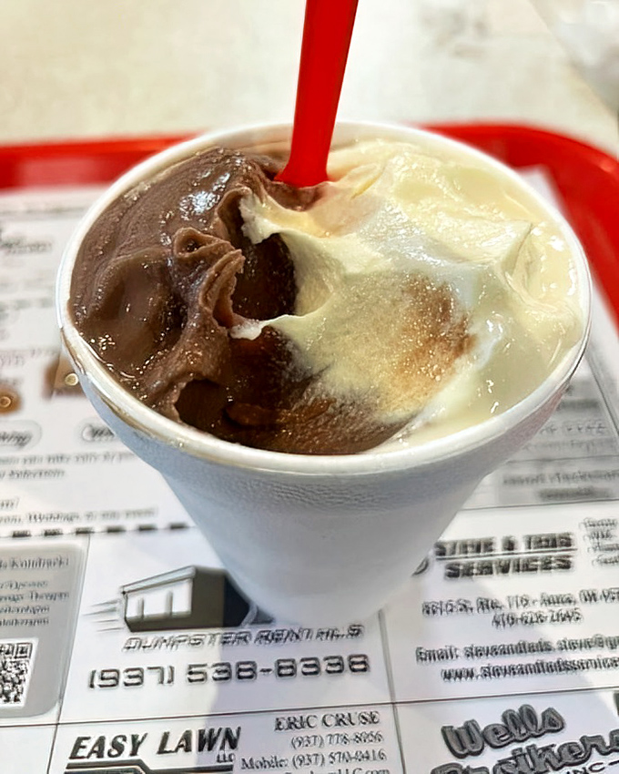 The chocolate-vanilla swirl shake &ndash; thick enough to require serious straw strength and patience.