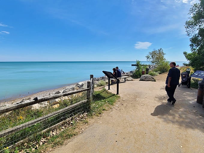 That turquoise water stretching to the horizon makes you wonder if someone secretly relocated a piece of the Caribbean to Illinois when nobody was looking.