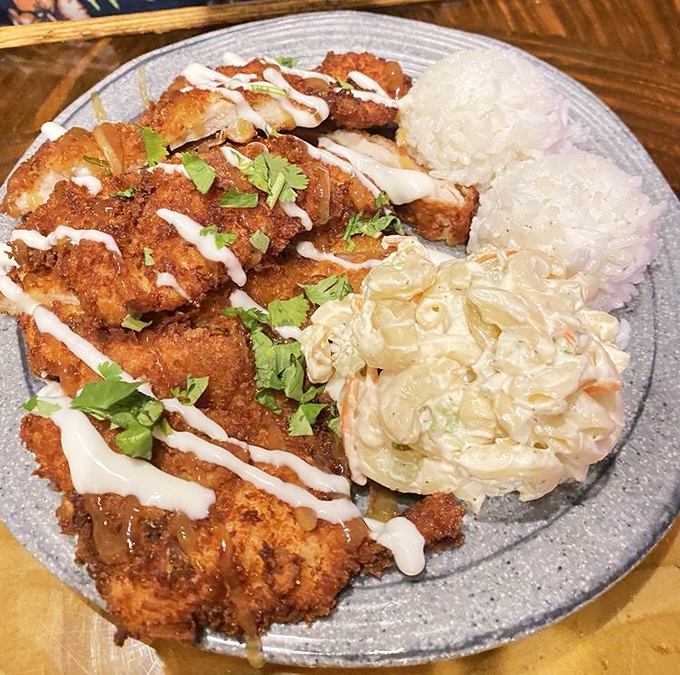 Coconut chicken that achieves the impossible &ndash; both crispy and tender, with macaroni salad that would make any Hawaiian auntie proud.