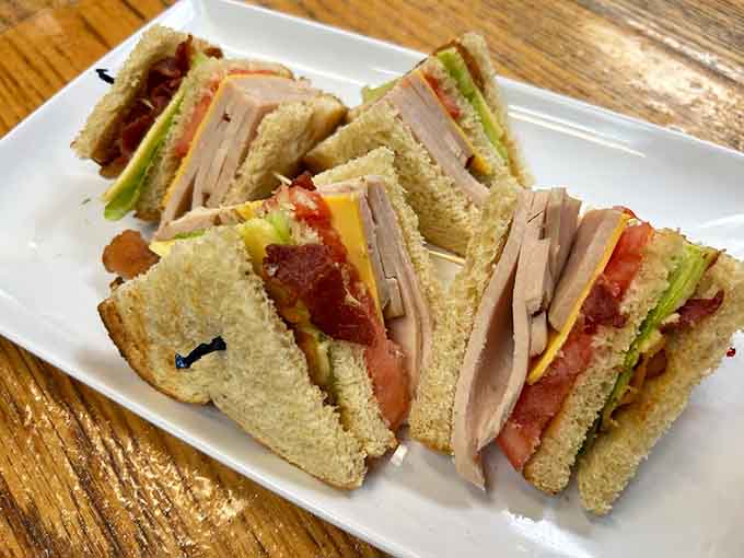 The turkey club stacked high and cut just right, because some sandwiches are edible architecture at its finest.