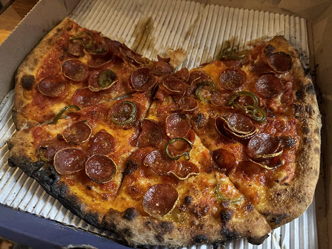 Dayton's answer to pizza perfection &ndash; crispy-edged, chewy-centered crust topped with pepperoni that curls into little cups of savory goodness.