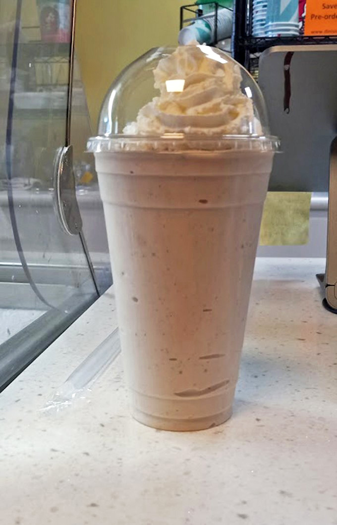 A milkshake topped with whipped cream that defies gravity &ndash; thick enough to require serious straw strength but worth every bit of effort.