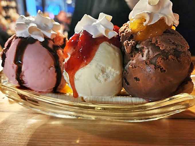 The banana split at Doc's doesn't just satisfy a sweet tooth &ndash; it's architectural ice cream brilliance that makes adults feel like wide-eyed kids again.