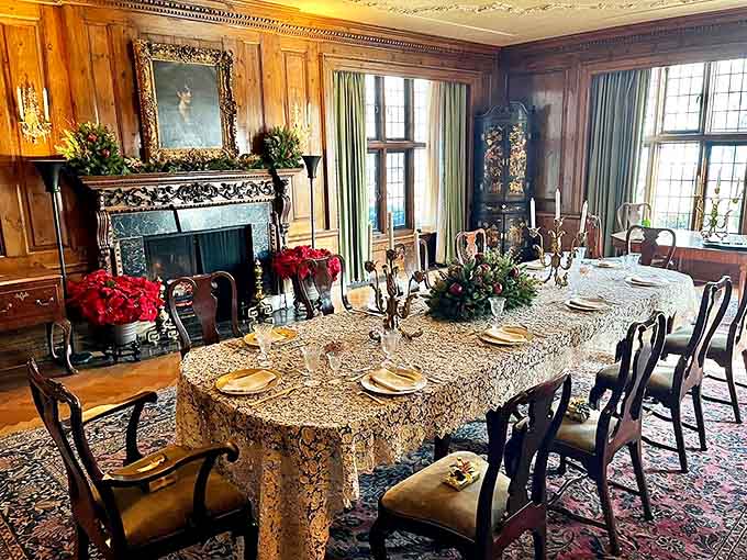 Dinner is served! This grand dining room could host a small village, with place settings so perfect they'd make Martha Stewart weep.