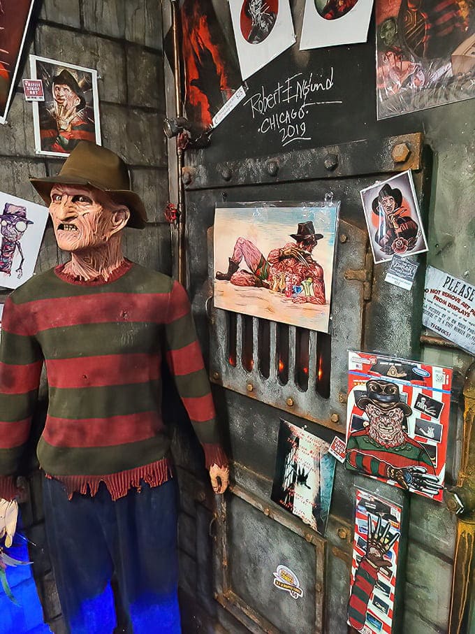 Freddy Krueger: That iconic striped sweater and weathered fedora&mdash;Freddy stands ready for his close-up, knife-fingers gleaming under the store's atmospheric lighting.